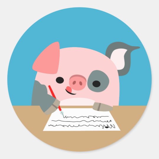 Cute Cartoon Writing Pig Sticker | Zazzle.com