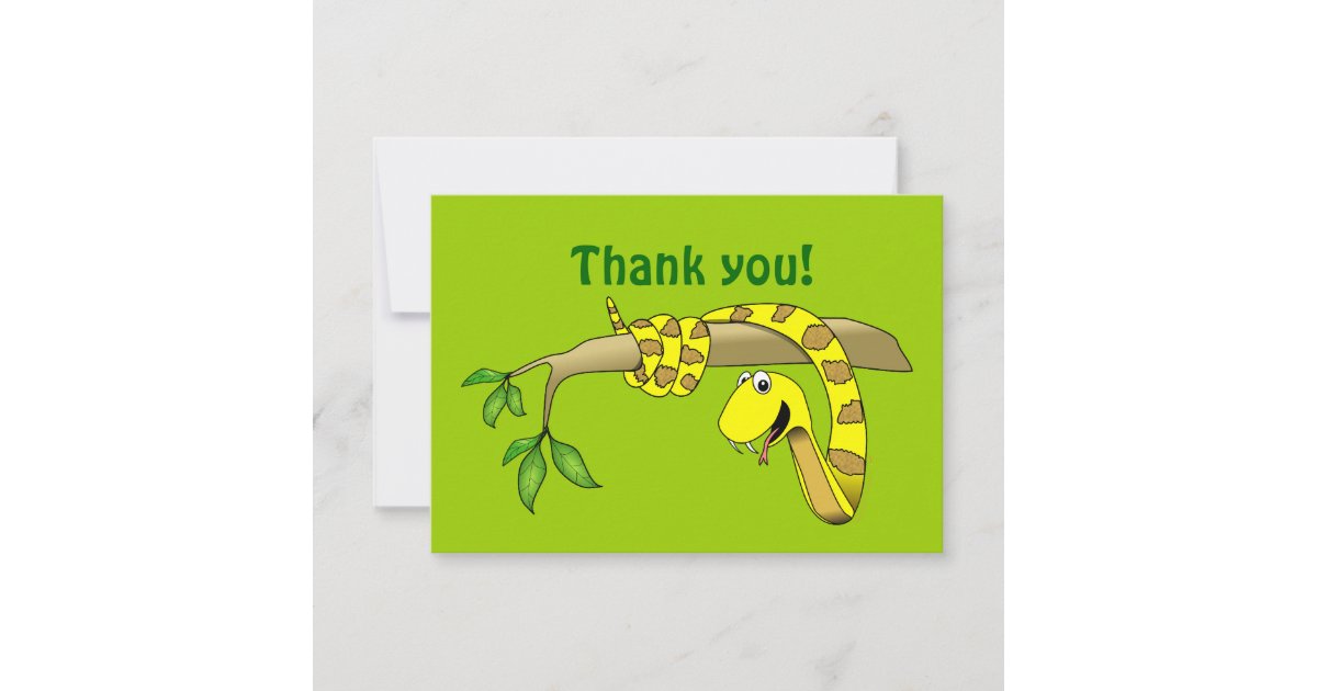 Cute Cartoon Yellow Snake in a Tree Reptile Thank You Card | Zazzle