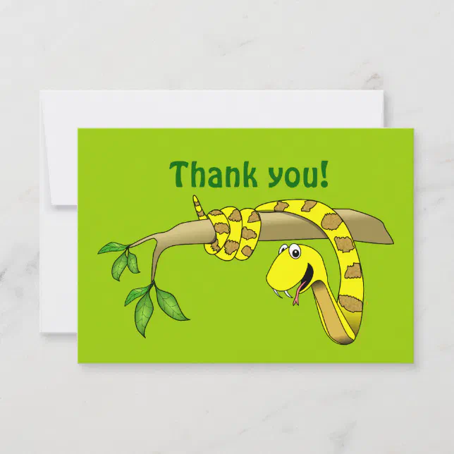 Cute Cartoon Yellow Snake in a Tree Reptile Thank You Card | Zazzle