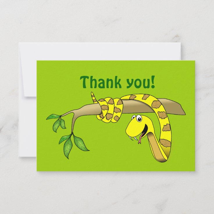 Cute Cartoon Yellow Snake in a Tree Reptile Thank You Card | Zazzle
