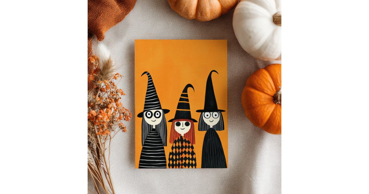 Cute Cartoony Witches with Name Happy Halloween Card | Zazzle