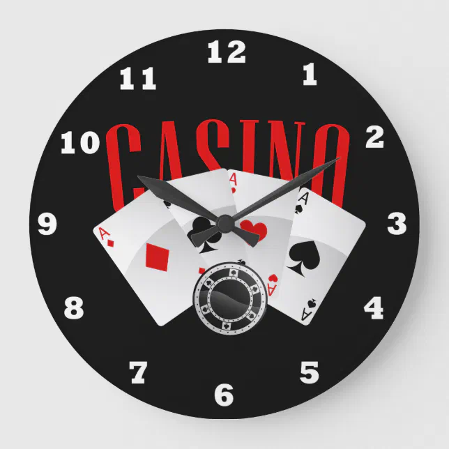 Cute Casino cards chips Gameroom decor clock | Zazzle
