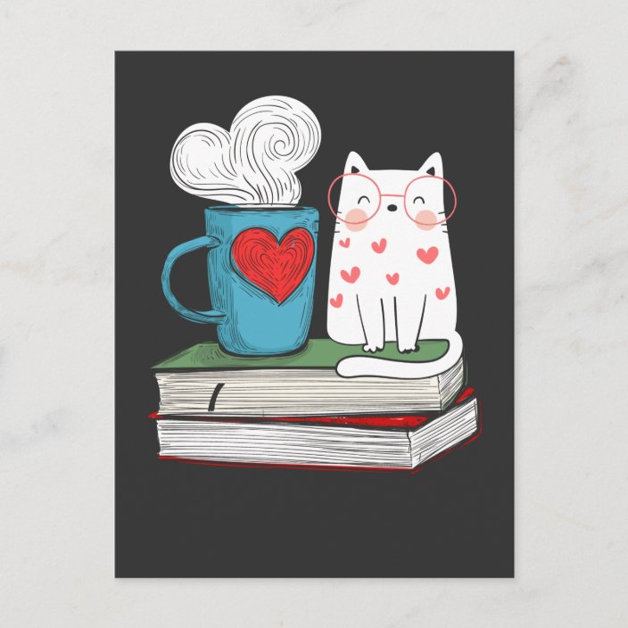 Cute Cat and Coffee Book Lover Literature Reading Postcard | Zazzle.com