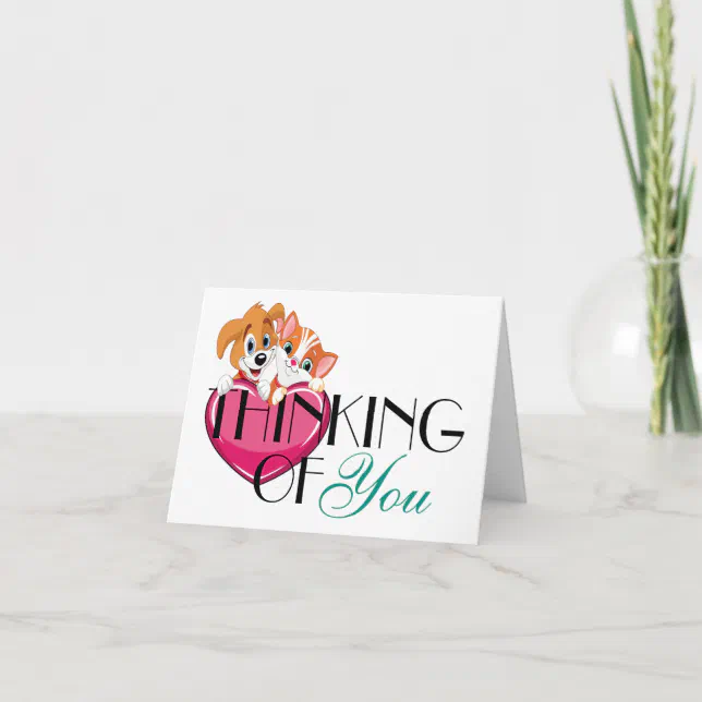 Cute Cat and Dog Blank or Thank You Note Card | Zazzle