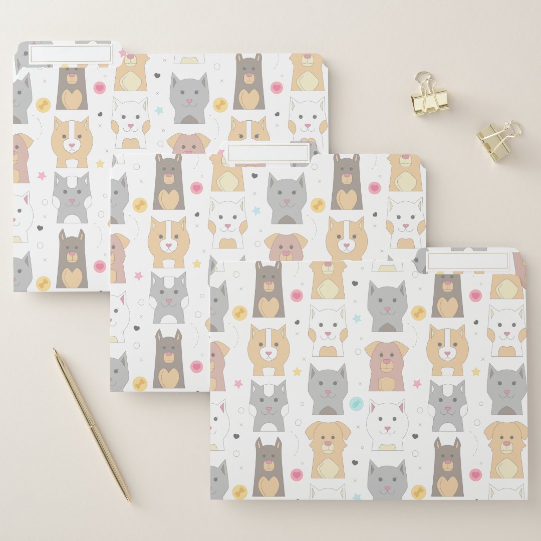 Cute Cat and Dog Pattern File Folder | Zazzle