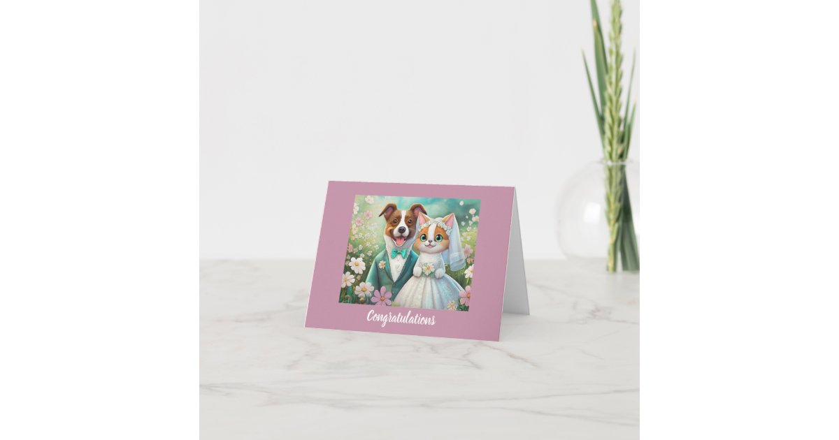 Cute Cat and Dog Wedding Congratulations Card | Zazzle