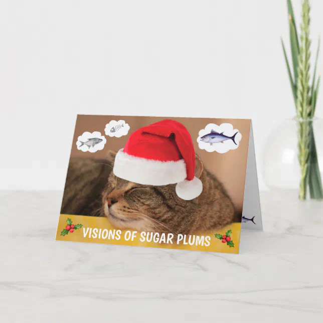 Cute Cat And Fish Christmas Holiday Card | Zazzle