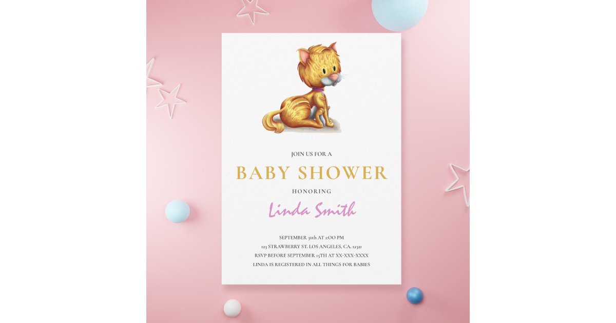 Cute Cat Baby Shower Invitation | Zazzle