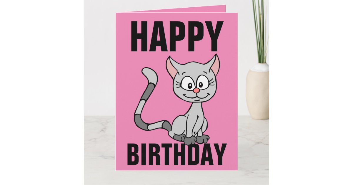 CUTE CAT BIRTHDAY pink CARD | Zazzle