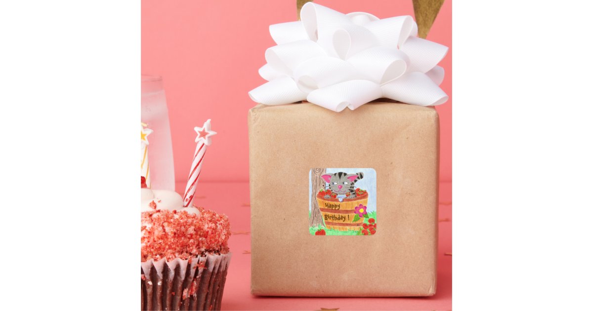 Cute cat birthday stickers | Zazzle
