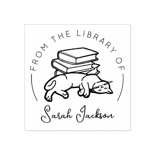 Cute Cat Book From the Library Of Rubber Stamp | Zazzle