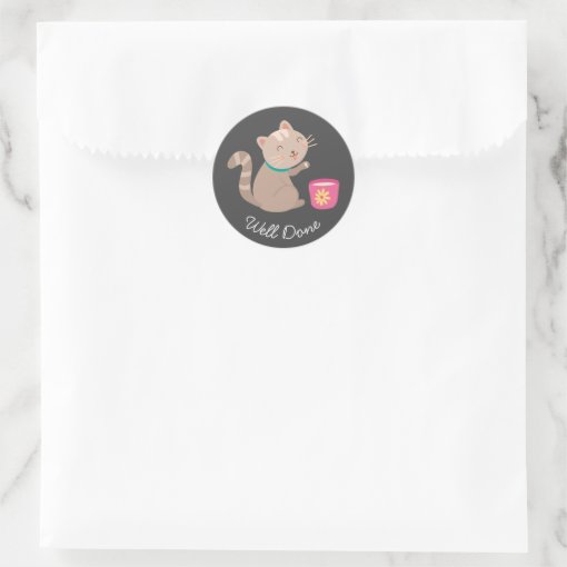 Cute cat cartoon well done teaching classic round sticker | Zazzle