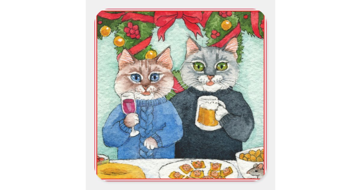 Cute cat Christmas Party stickers | Zazzle