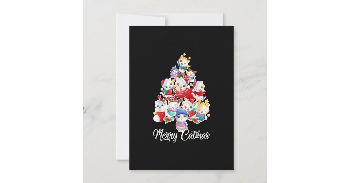 Cute Cat Christmas Tree Merry Catmas For Kitten Xm Invitation | Zazzle