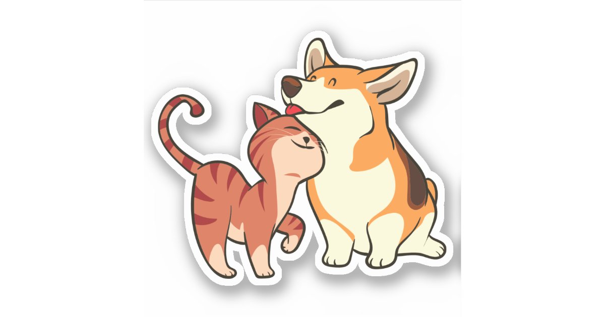 Cute Cat & Dog Sticker | Zazzle