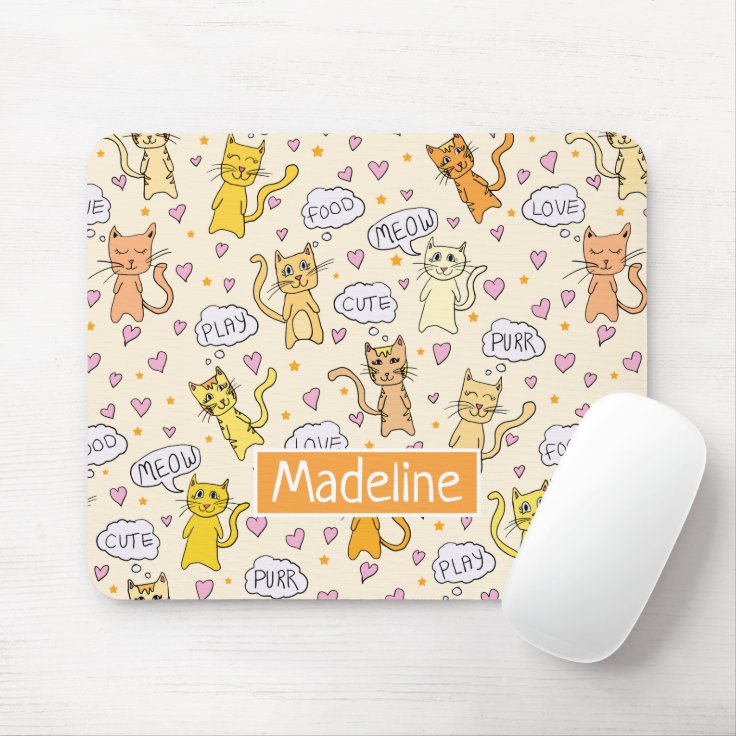 Cute Cat Doodles Pattern Mouse Pad | Zazzle