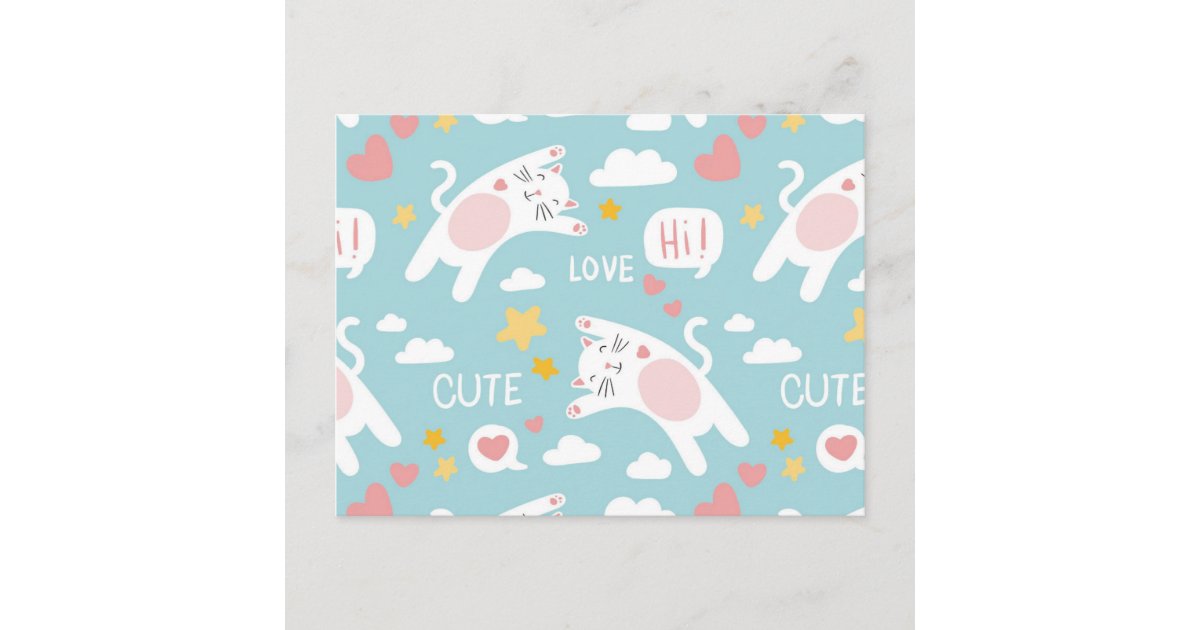 Cute Cat Drawing Postcard | Zazzle