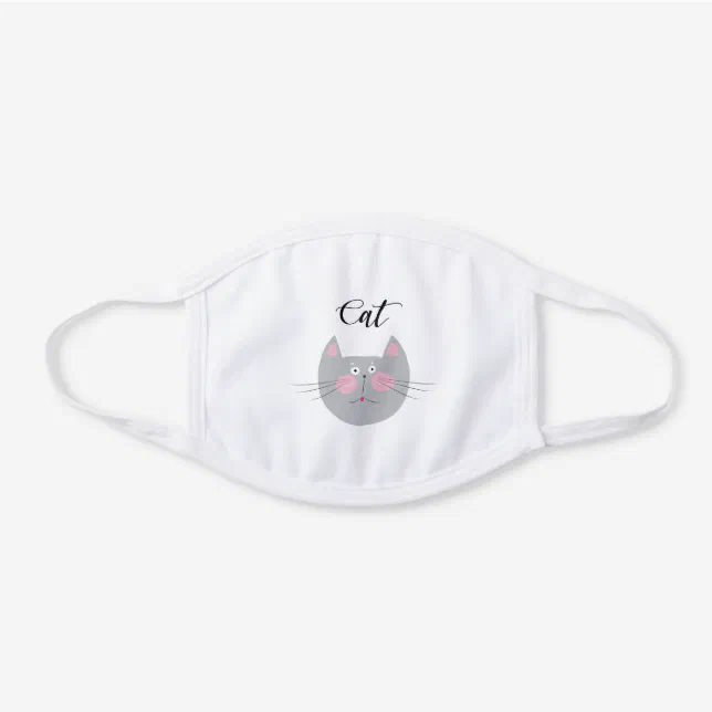 Cute cat face animal cartoon pattern white cotton face mask | Zazzle