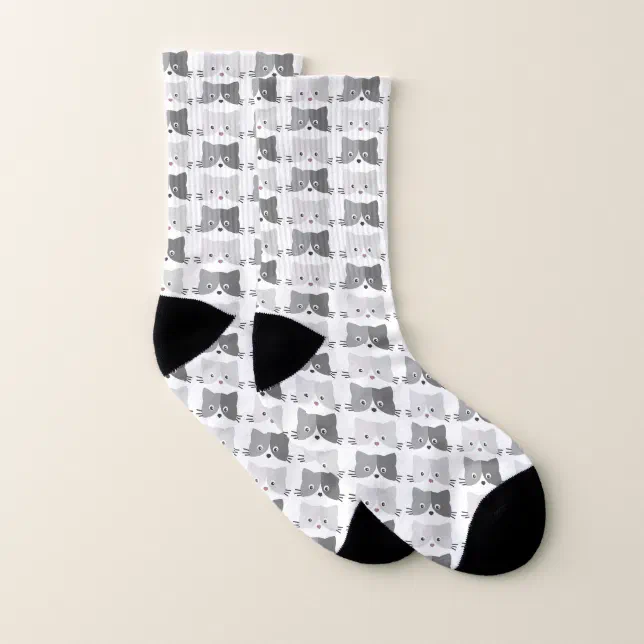 Cute Cat Faces Grey Cat Lovers Pattern Socks | Zazzle