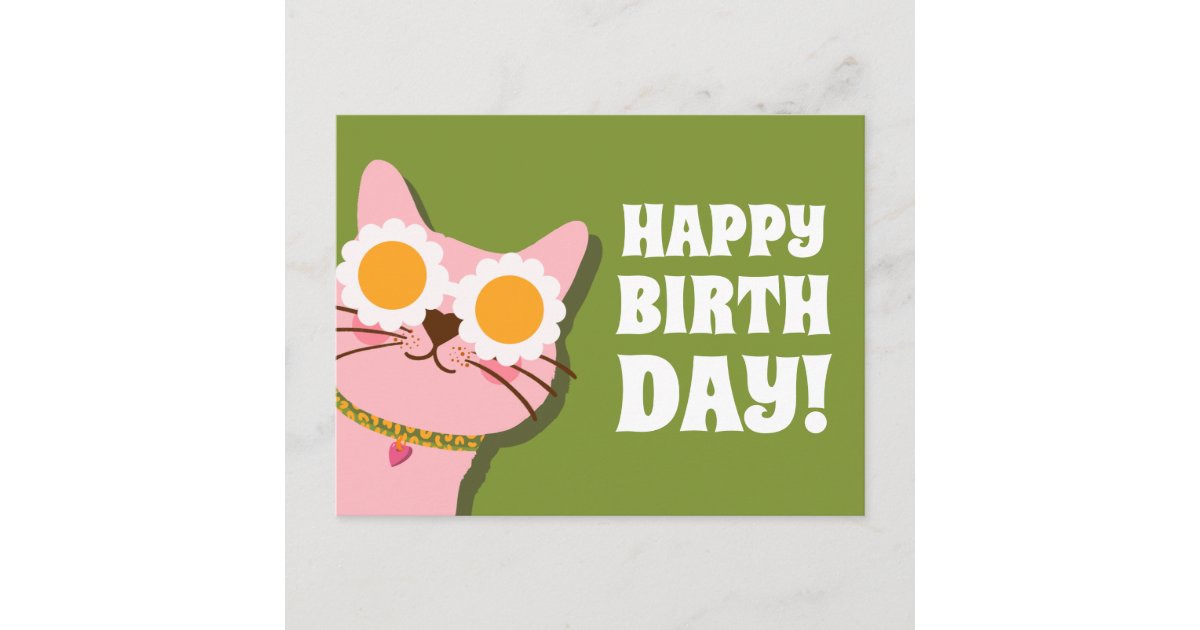 Cute Cat Happy Birthday Postcard | Zazzle