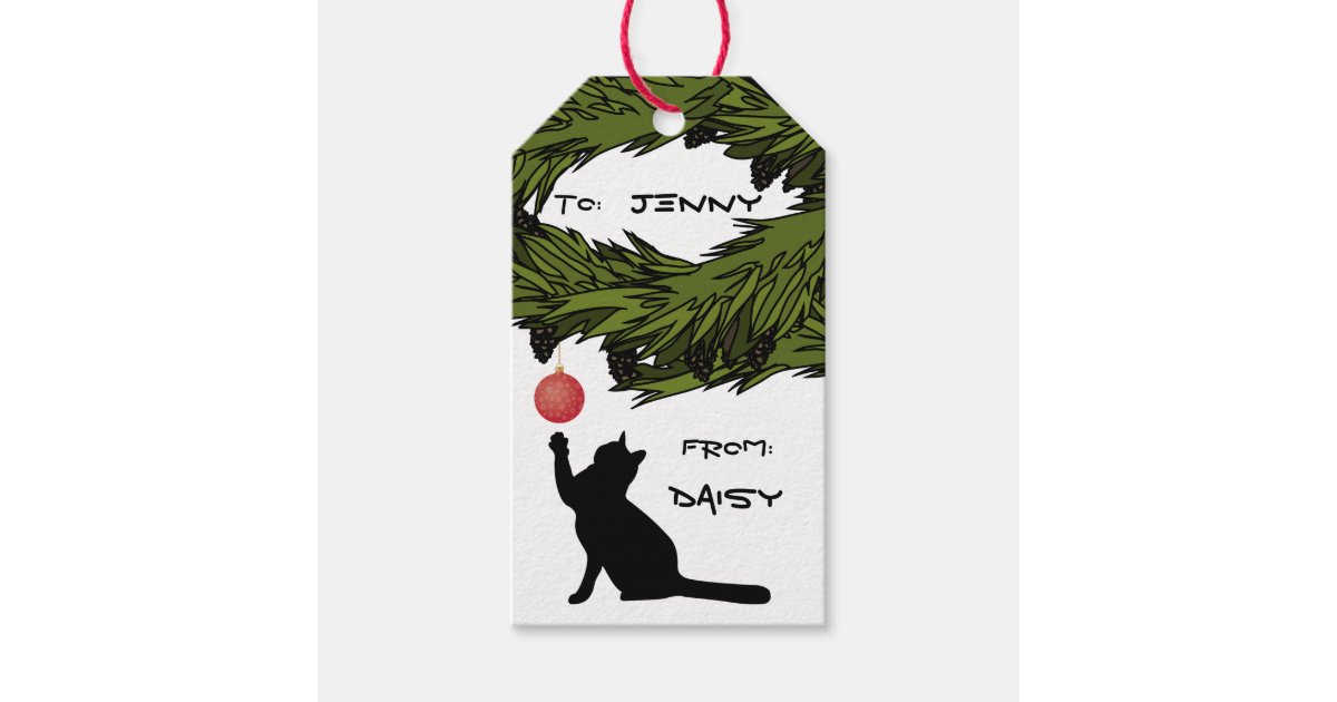 Cute Cat in Mischief Christmas Custom Gift Tags | Zazzle