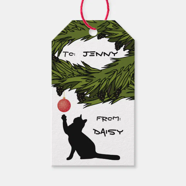 Cute Cat in Mischief Christmas Custom Gift Tags | Zazzle