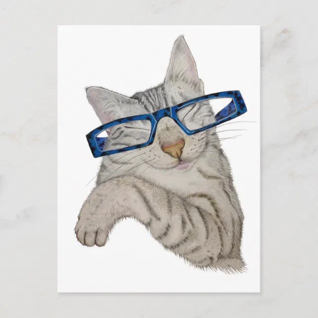 Cute Cat In Spectacles Hand Drawn Postcard | Zazzle