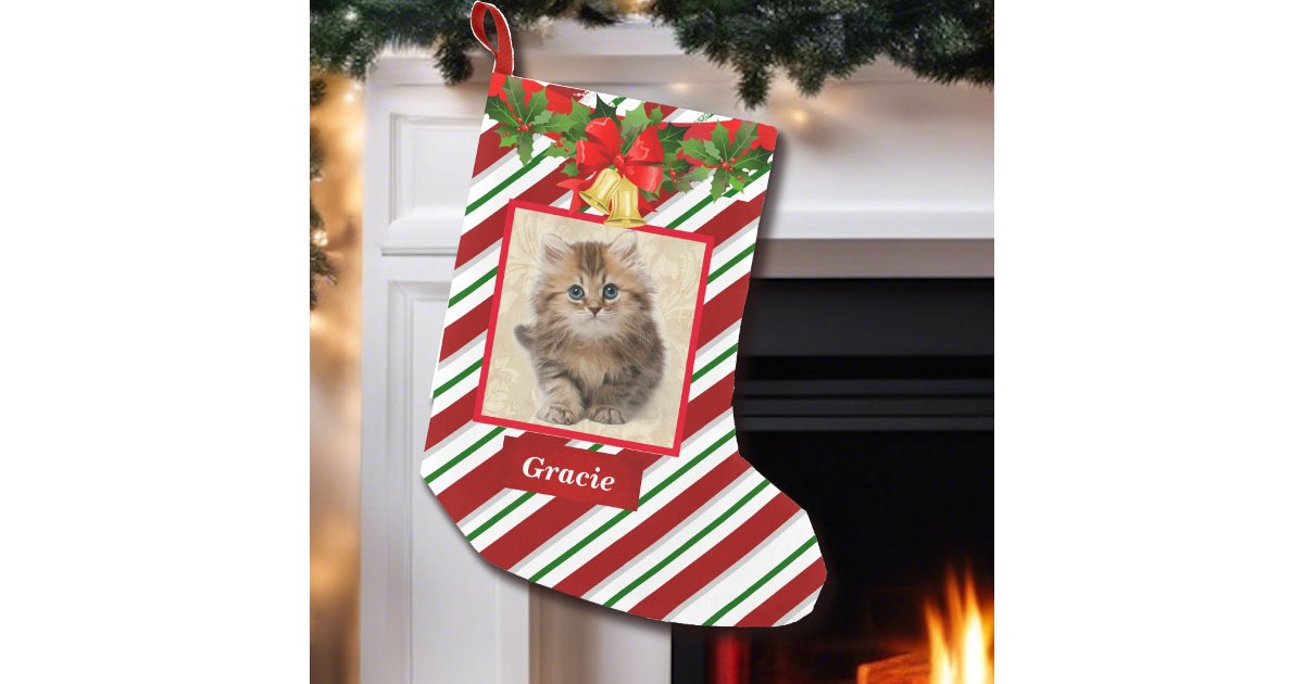 Cute Cat Kitten Photo Christmas Stocking Name | Zazzle