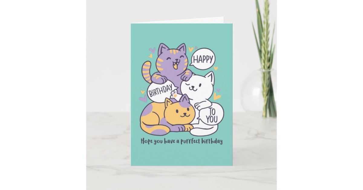 Cute Cat Lover Purrfect Happy Birthday Card | Zazzle
