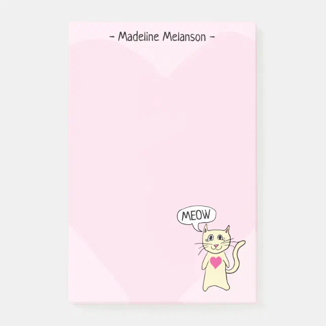 Cute Cat Meow Personalized Pink Post-it Notes | Zazzle