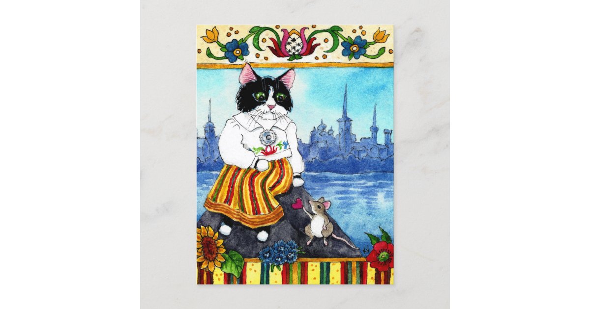 Cute Cat Mouse Estonian folklore myth postcard | Zazzle