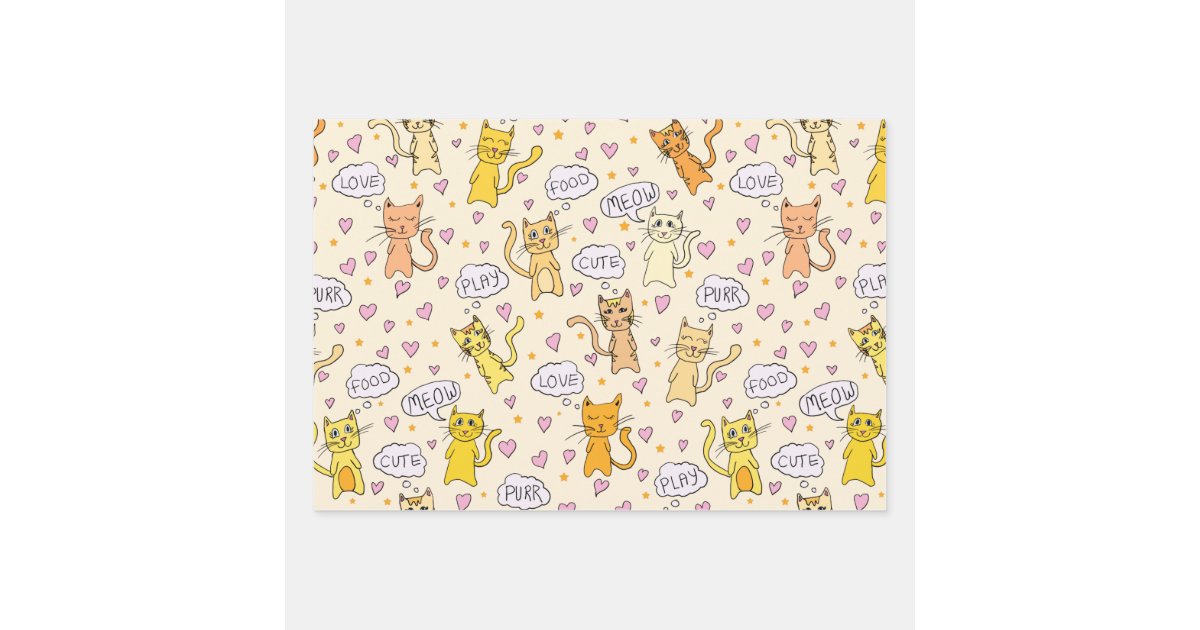 Cute Cat Pattern Wrapping Paper Sheets | Zazzle