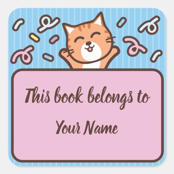 Cute Cat Personalized Bookplate Sticker | Zazzle.com