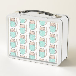 Cute Cat Personalized Custom Name Metal Lunch Box | Zazzle
