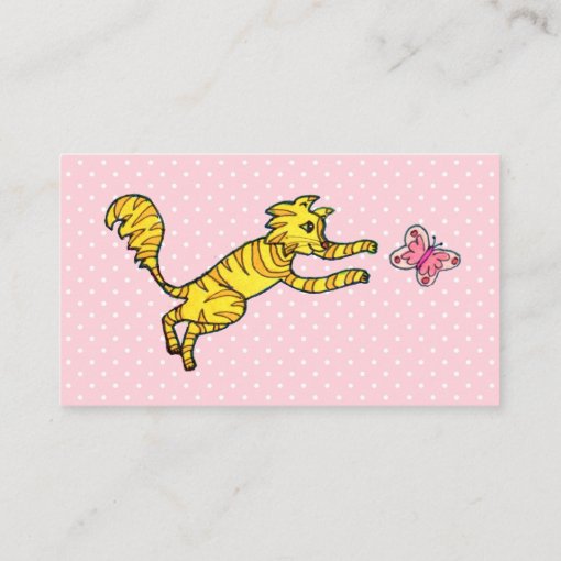 Cute Cat Pink Butterfly Dots Diaper Raffle Ticket Enclosure Card | Zazzle