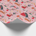Cute Cat Pink Retro Christmas pattern Wrapping Paper | Zazzle