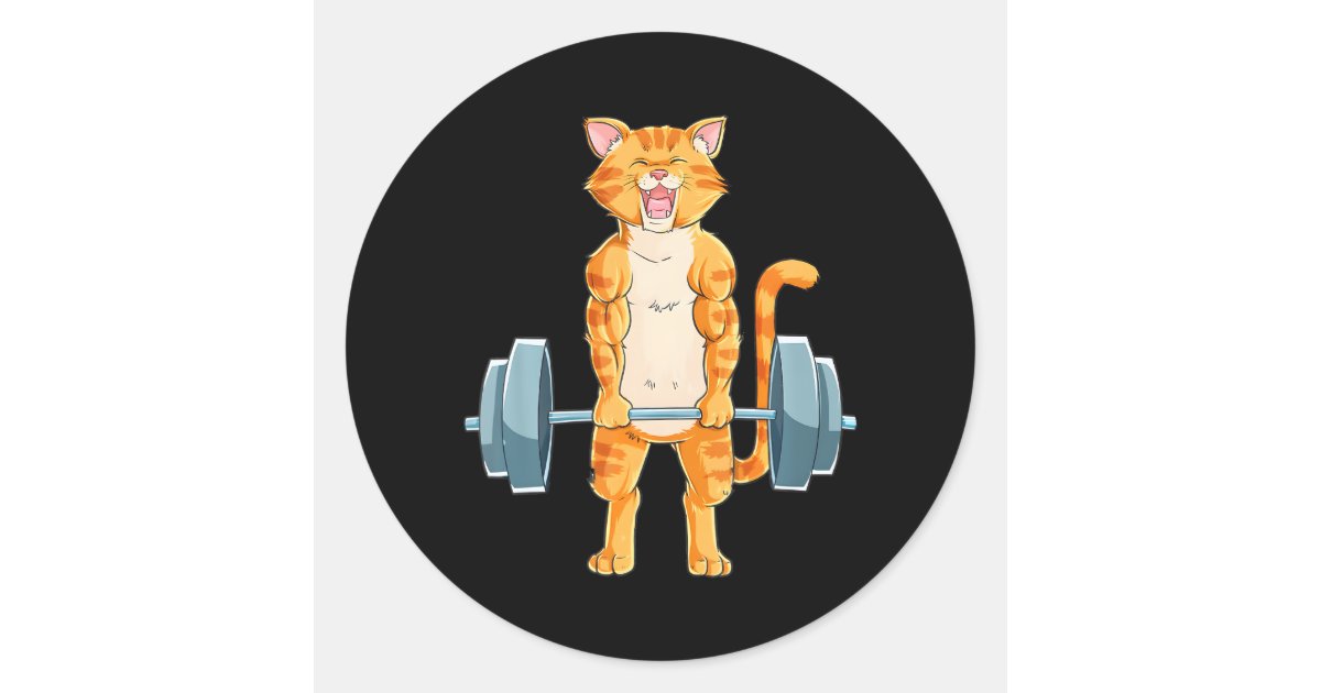 Cute Cat Powerlifting Weightlifting Deadlifting Classic Round Sticker ...