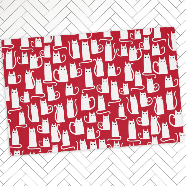 Cute Cat Red and White Placemat | Zazzle