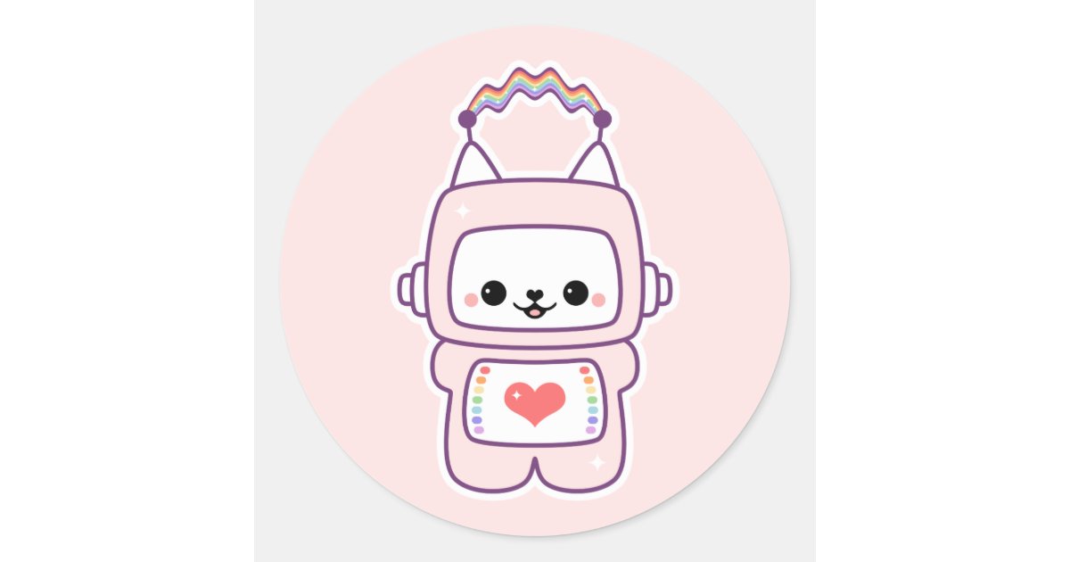 Cute Cat Robot Classic Round Sticker | Zazzle