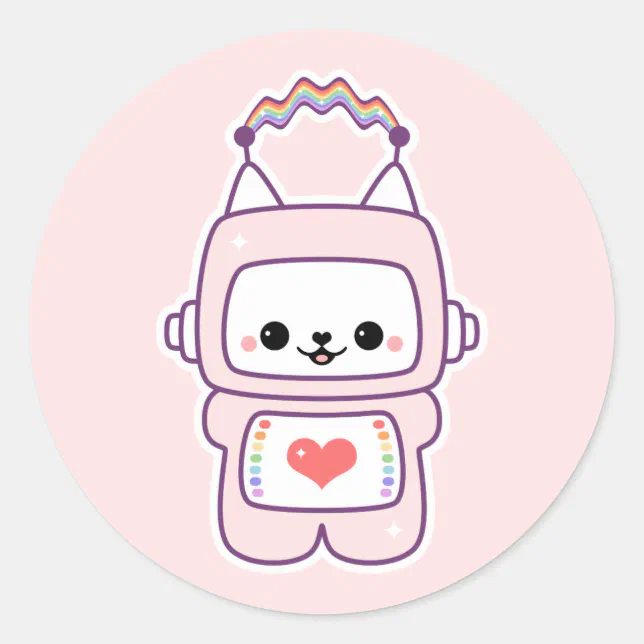 Cute Cat Robot Classic Round Sticker | Zazzle