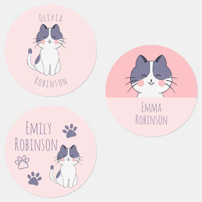 Cute Cat School Preschool Labels | Zazzle