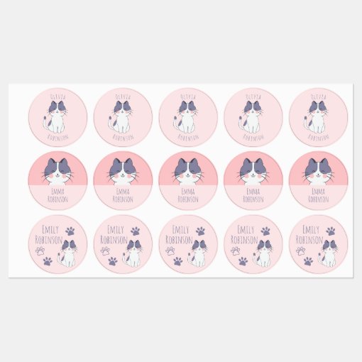 Cute Cat School Preschool Labels | Zazzle