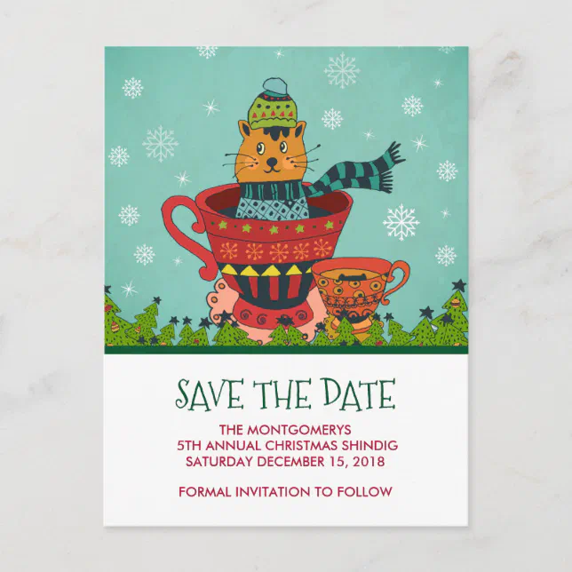 Cute Cat Sitting in a Teacup Save the Date Postcard | Zazzle