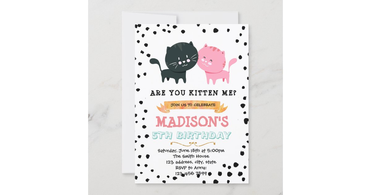 Cute cat theme party invitation | Zazzle