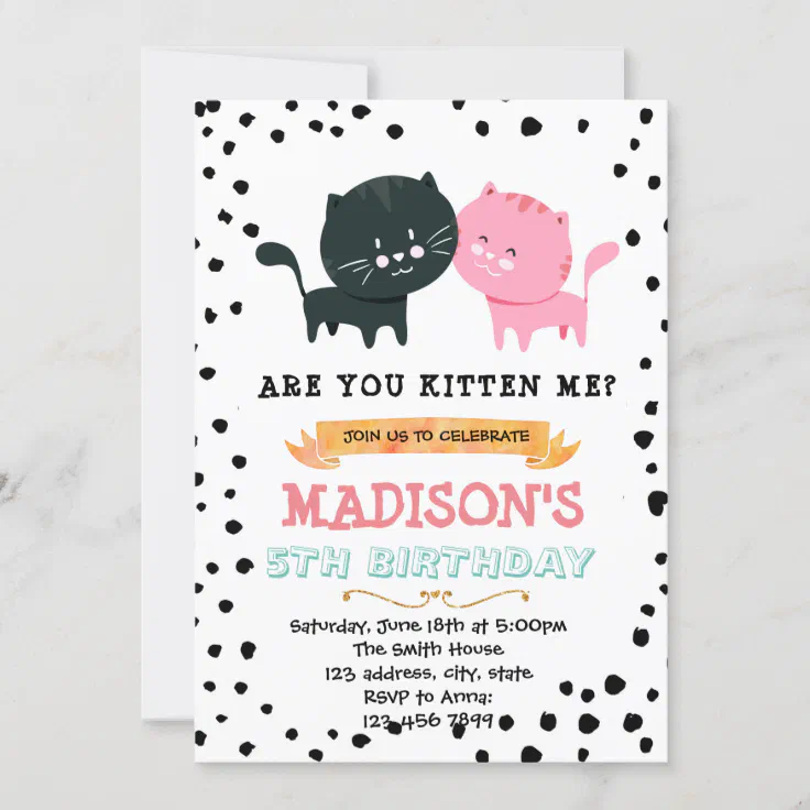 Cute cat theme party invitation | Zazzle