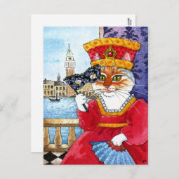 Cute cat Venice Carnival or Valentines postcard | Zazzle