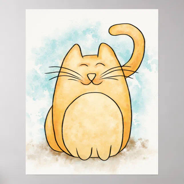 Cute Cat Watercolor Poster | Zazzle