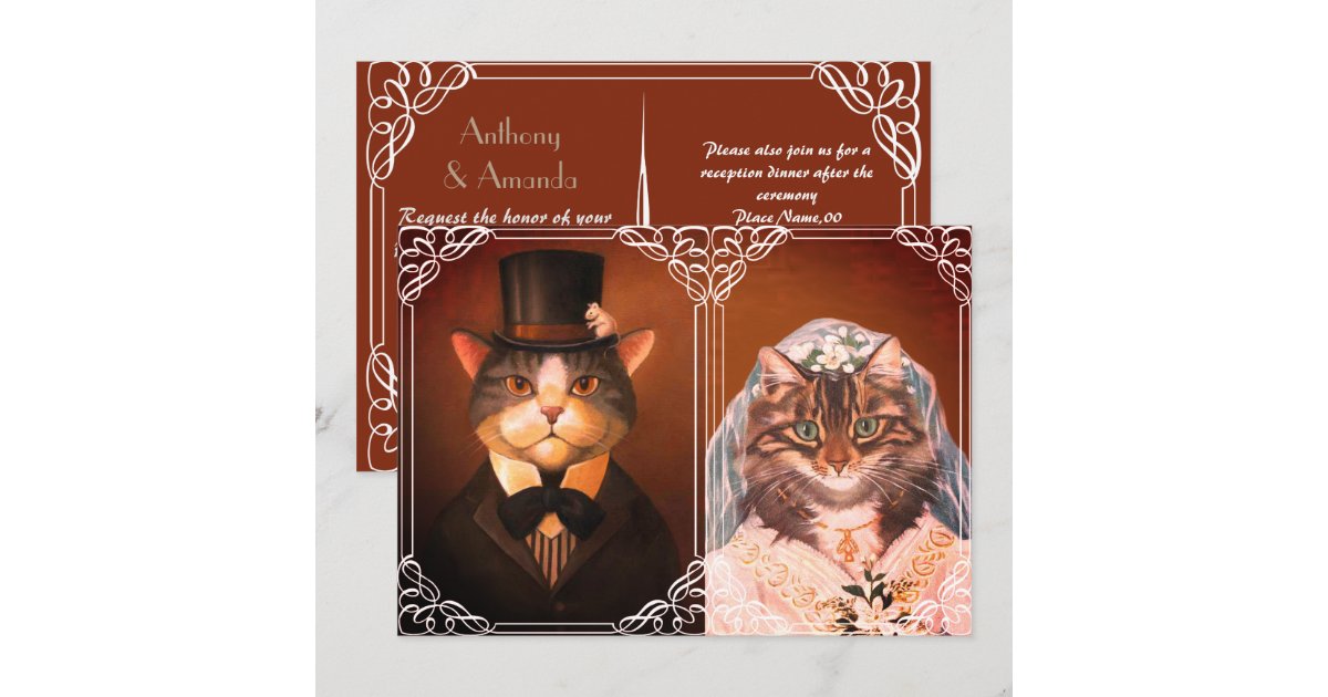 Cute cat wedding couple invitation | Zazzle