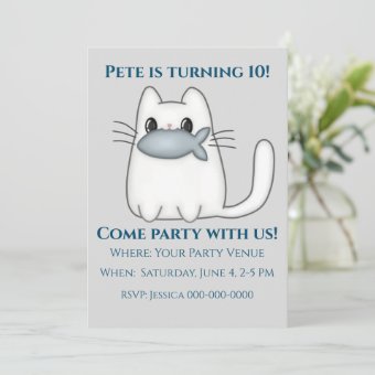 Cute Cat with Prize Fish Birthday Invitation | Zazzle