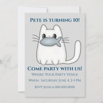 Cute Cat with Prize Fish Birthday Invitation | Zazzle